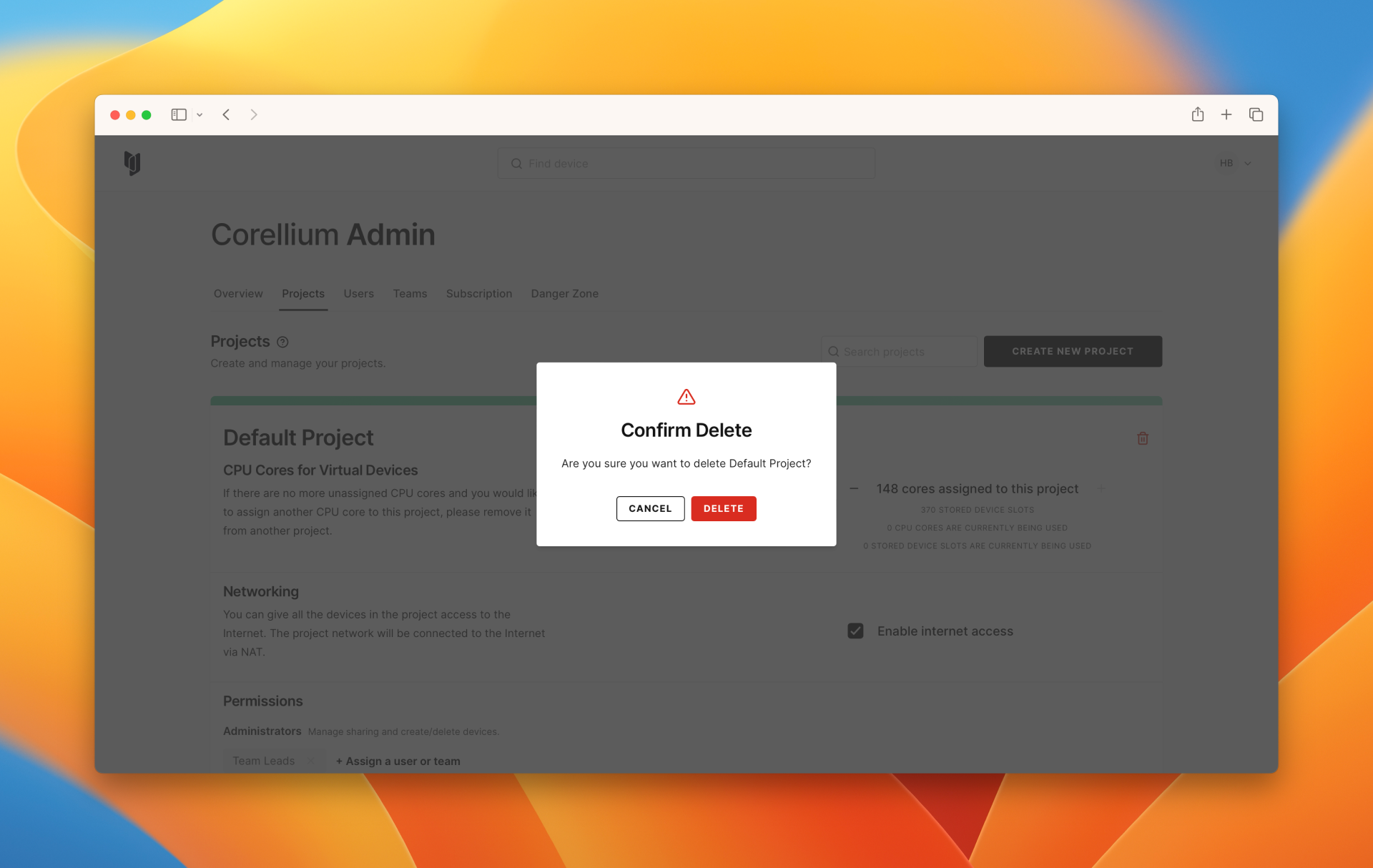Managing Projects | Corellium Support Center