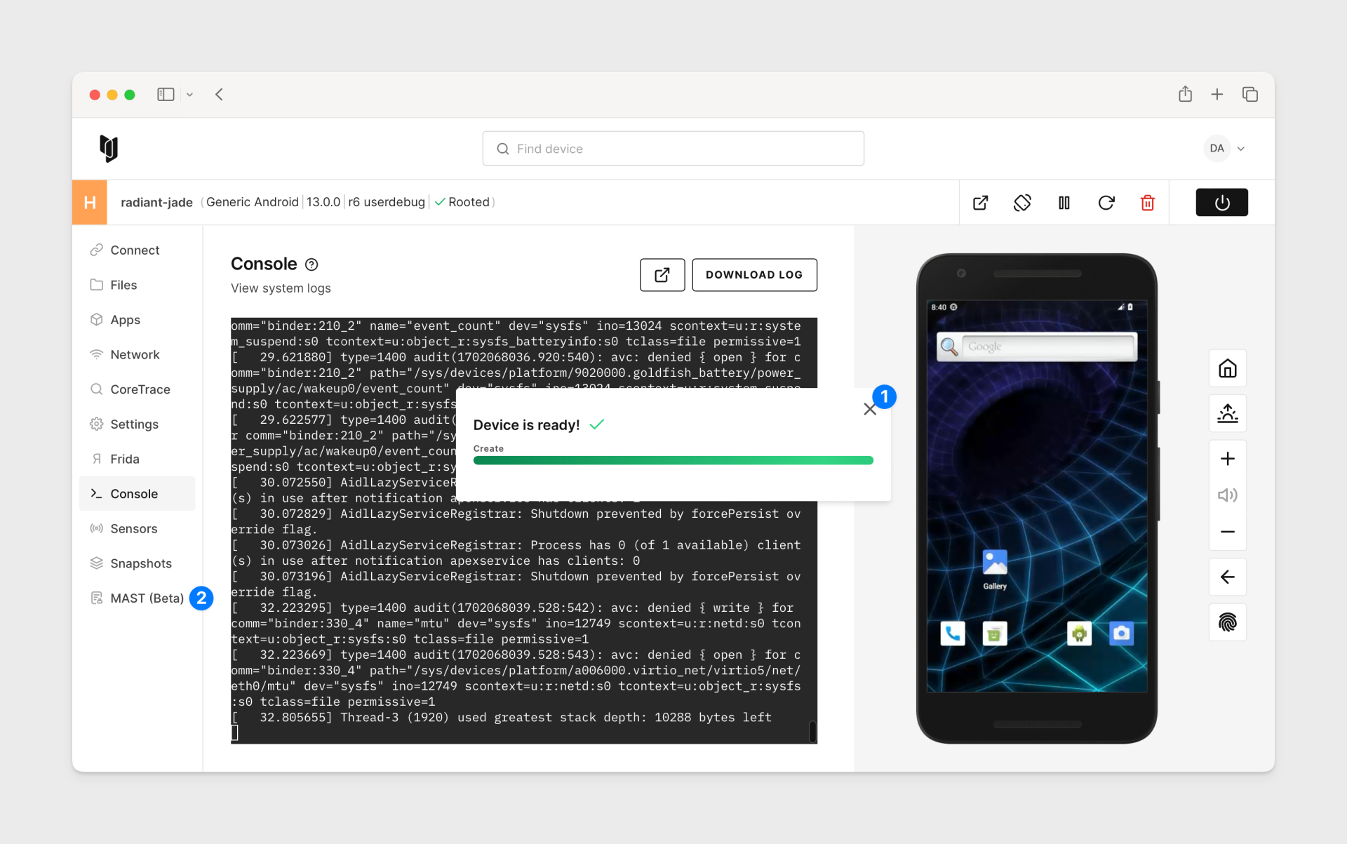 Usage in the UI | Corellium Support Center