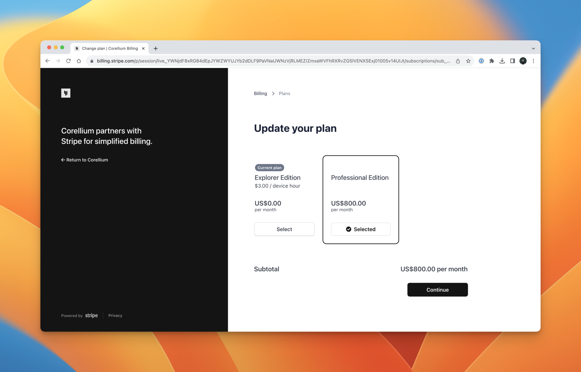 Changing a Subscription | Corellium Support Center
