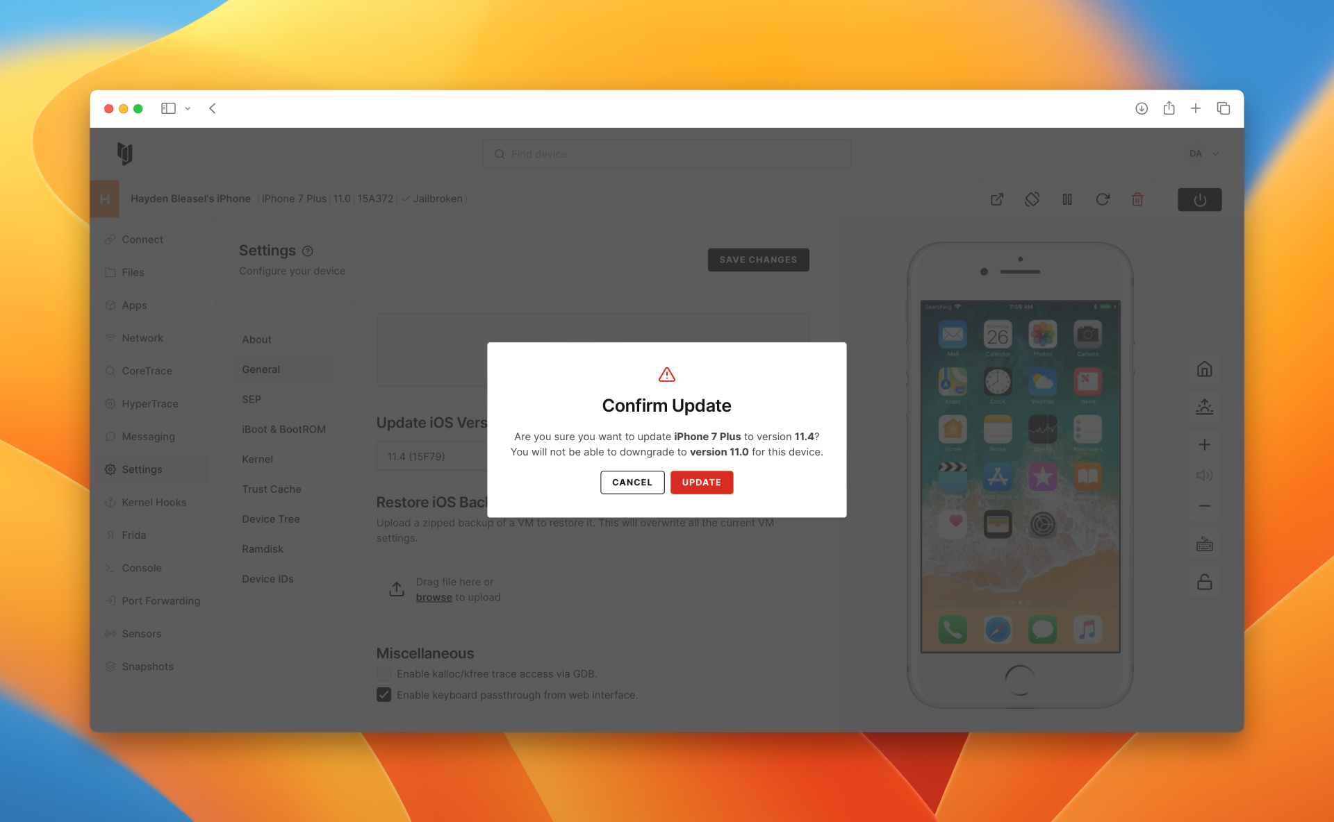 Update iOS | Corellium Support Center